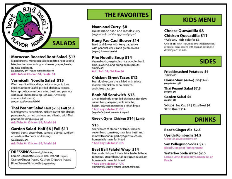 Menus | Beet and Basil